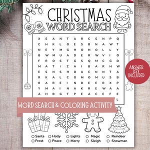 Christmas Word Search for Kids Printable, Word Search Worksheet ...