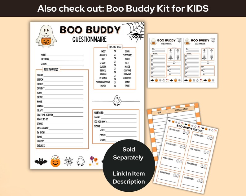 Halloween Boo Buddy Questionnaire Printable Kit for Adults, Employee ...