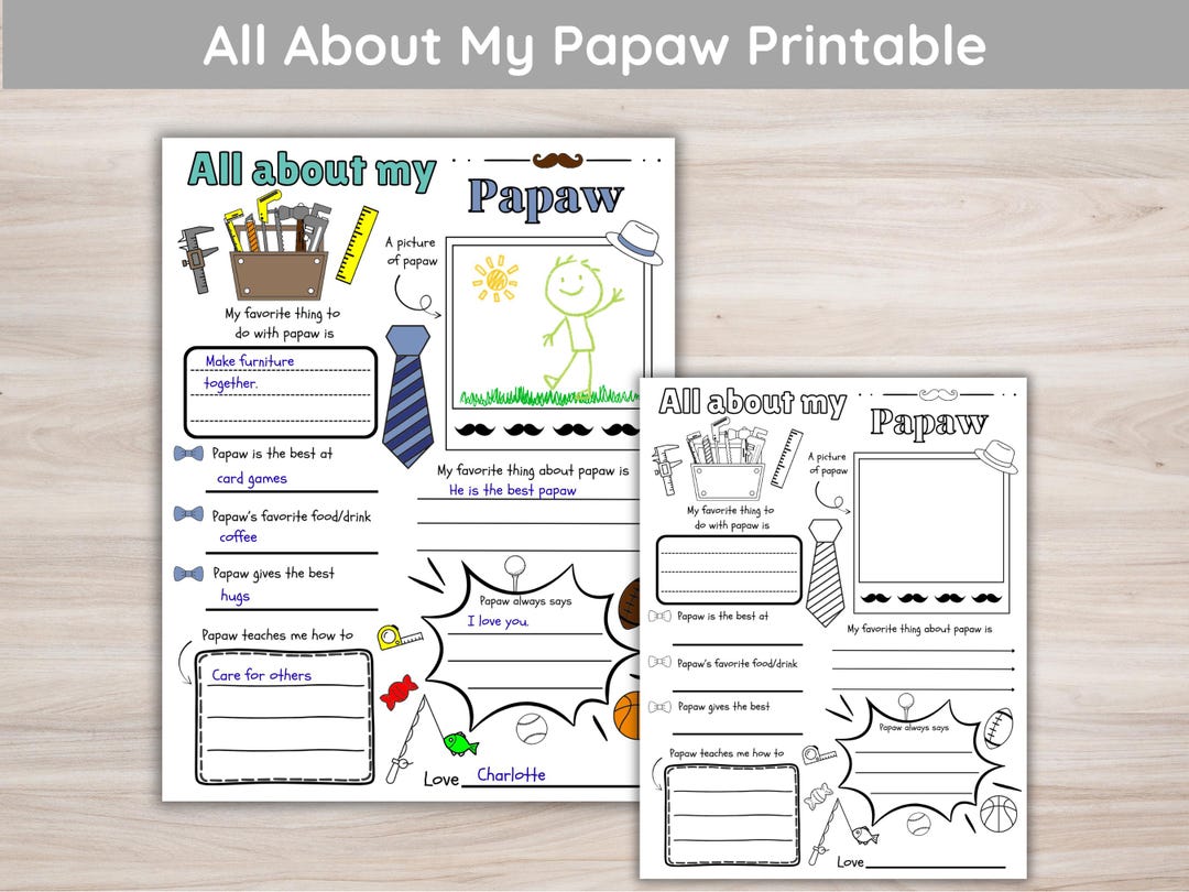 All About My Papaw Questionnaire Printable Coloring Activity, DIY ...
