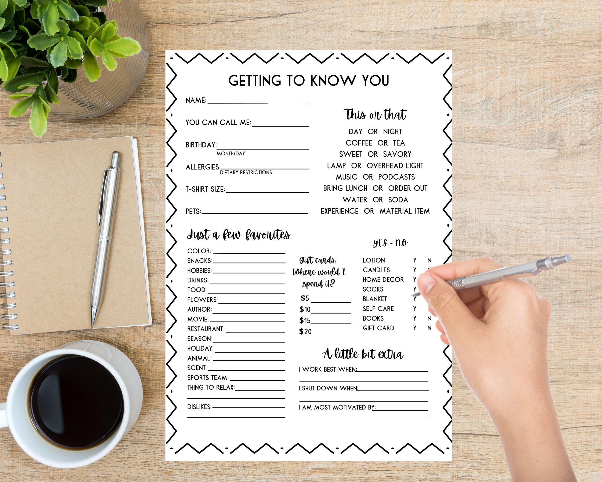 Team Building Get to Know Your Staff Questionnaire Printable, All About ...