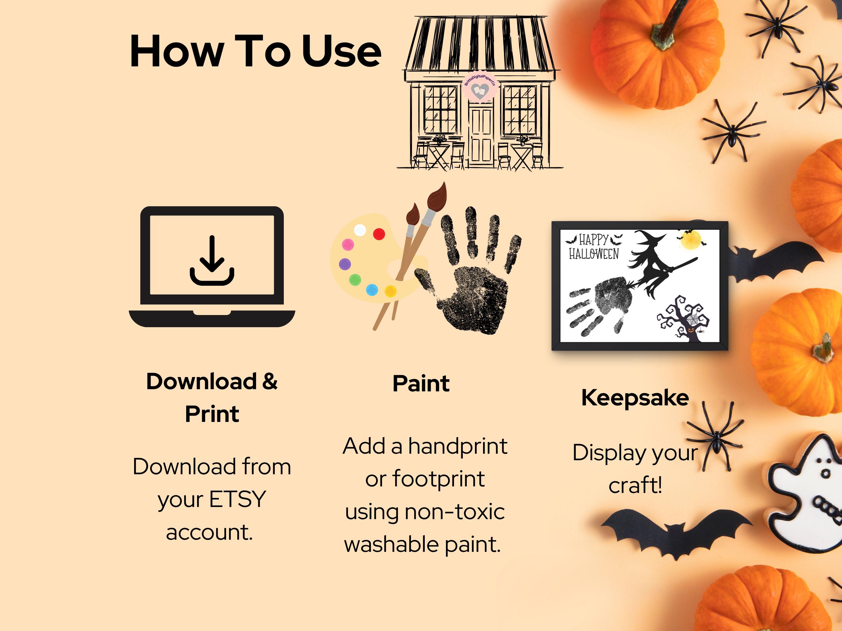 Halloween Handprint Craft, Witch and Moon Hand Print Art, Fall ...