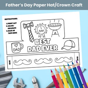 Best Dad Ever Paper Crown Printable, Fathers Day Paper Hat, DIY Father ...