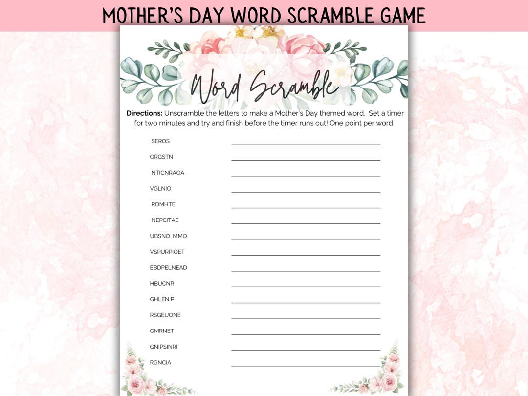Mother’s Day Word Scramble Game Printable, Mothers Day Brunch Party ...