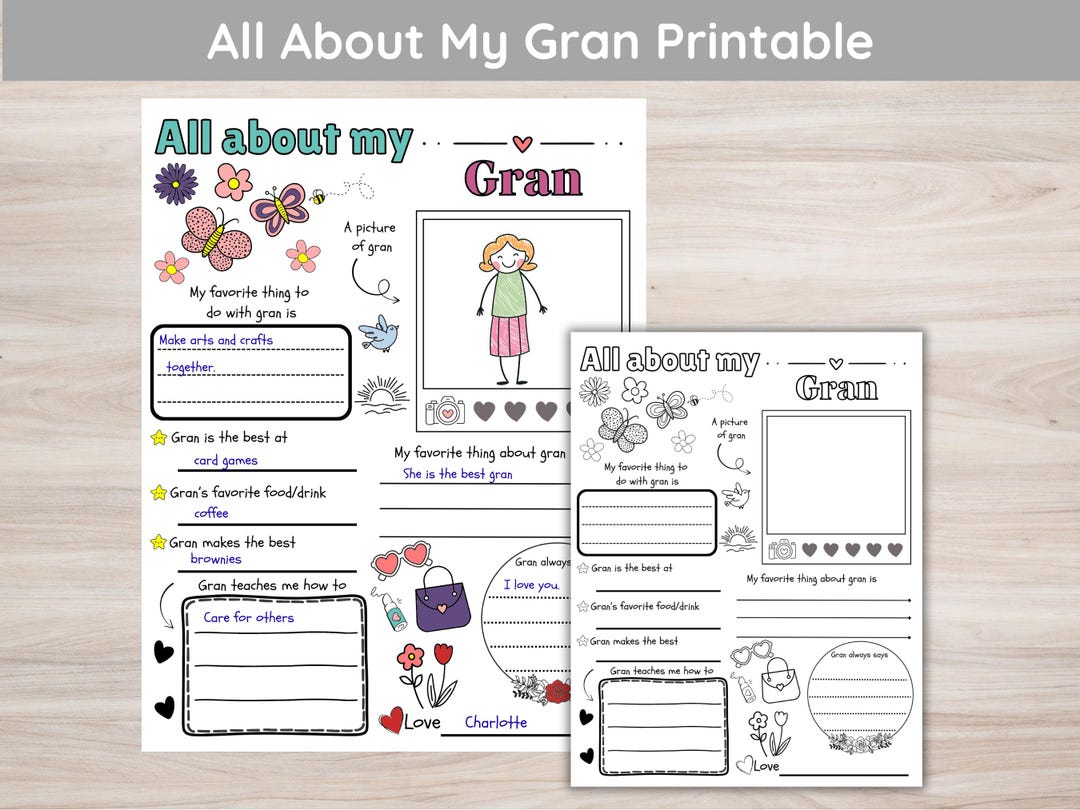All About My Gran Questionnaire Printable Coloring Activity, DIY ...