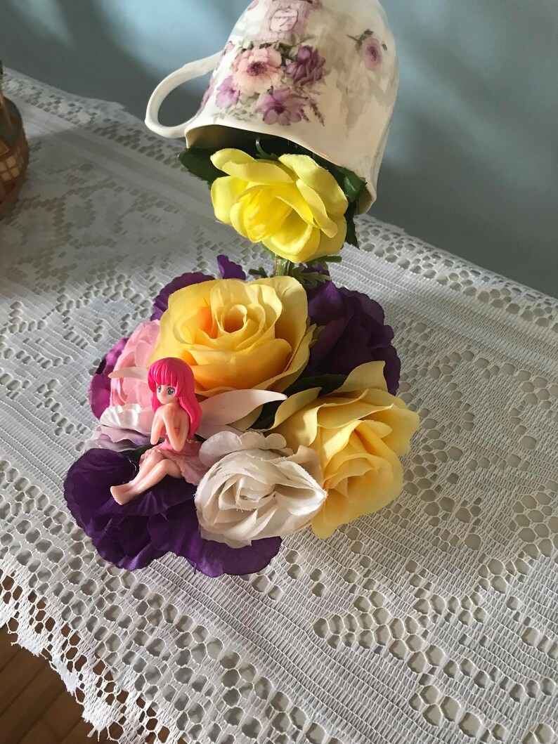 6.5" Yellow Rose With Pink Fairy Floating Teacup - Etsy