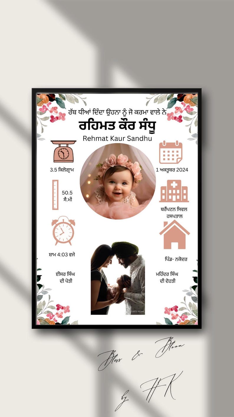 Personalized Baby Birth Frame Custom Newborn Keepsake, Printed and ...