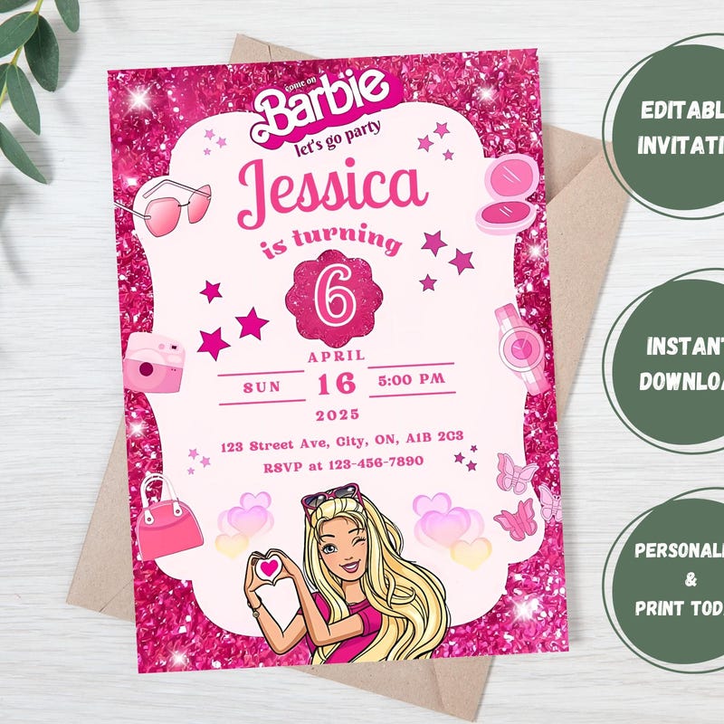 Barbie Invitation - Etsy