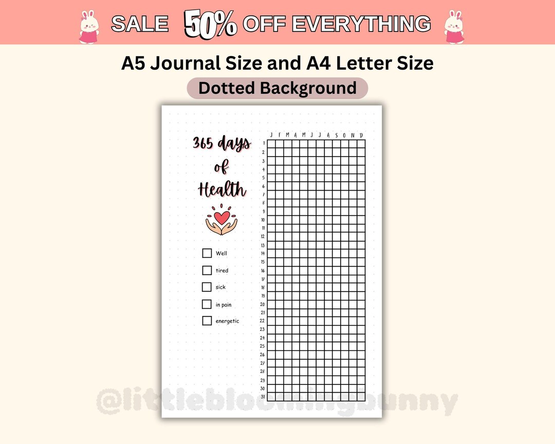 365 Days of Health, Printable Journal, Digital Planner, Gratitude ...