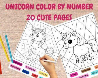 Color by Number Unicorn Forest Printable Worksheet - Etsy