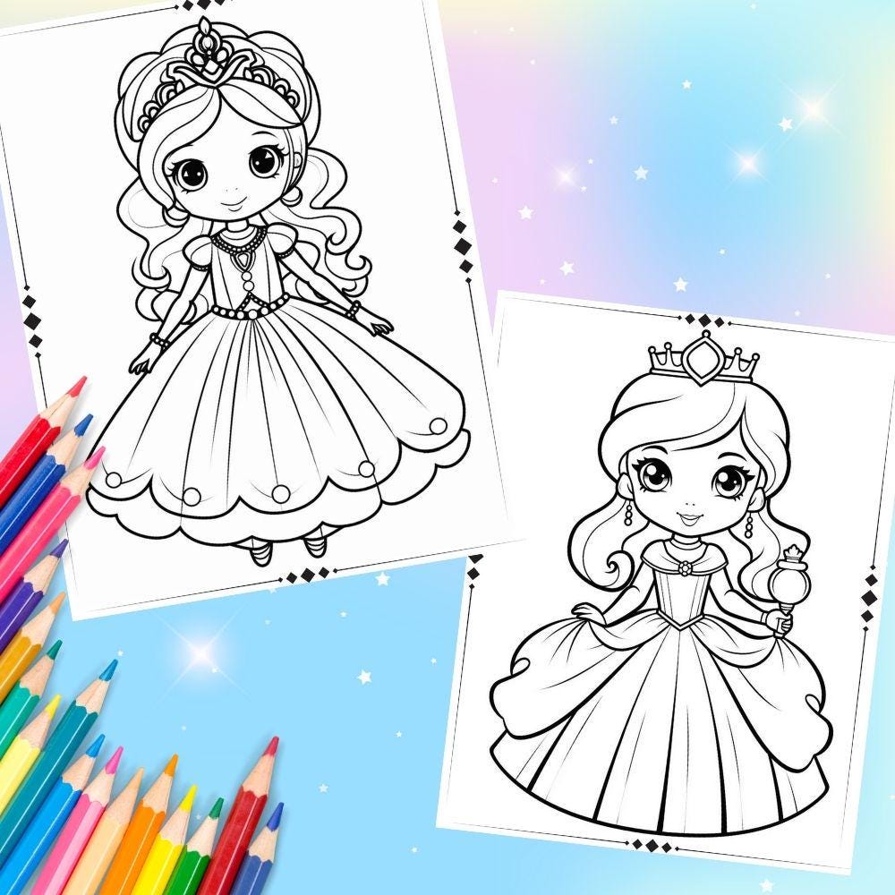 Princess Coloring Pages for Kids, 25 Coloring Pages, Princess Coloring ...