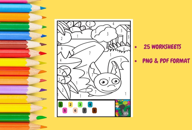Coloring Pages by Number, 25 Digital Coloring Pages, Book for Kids ...