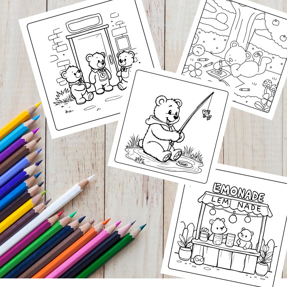 Cozy Bobbie Bears Coloring Pages for Kids, Cute 20 Printable Coloring ...