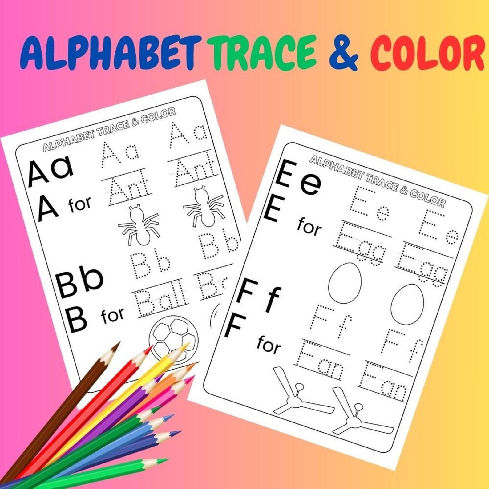 Alphabet Tracing & Color Worksheets, 13 Alphabet Worksheets, Toddler ...