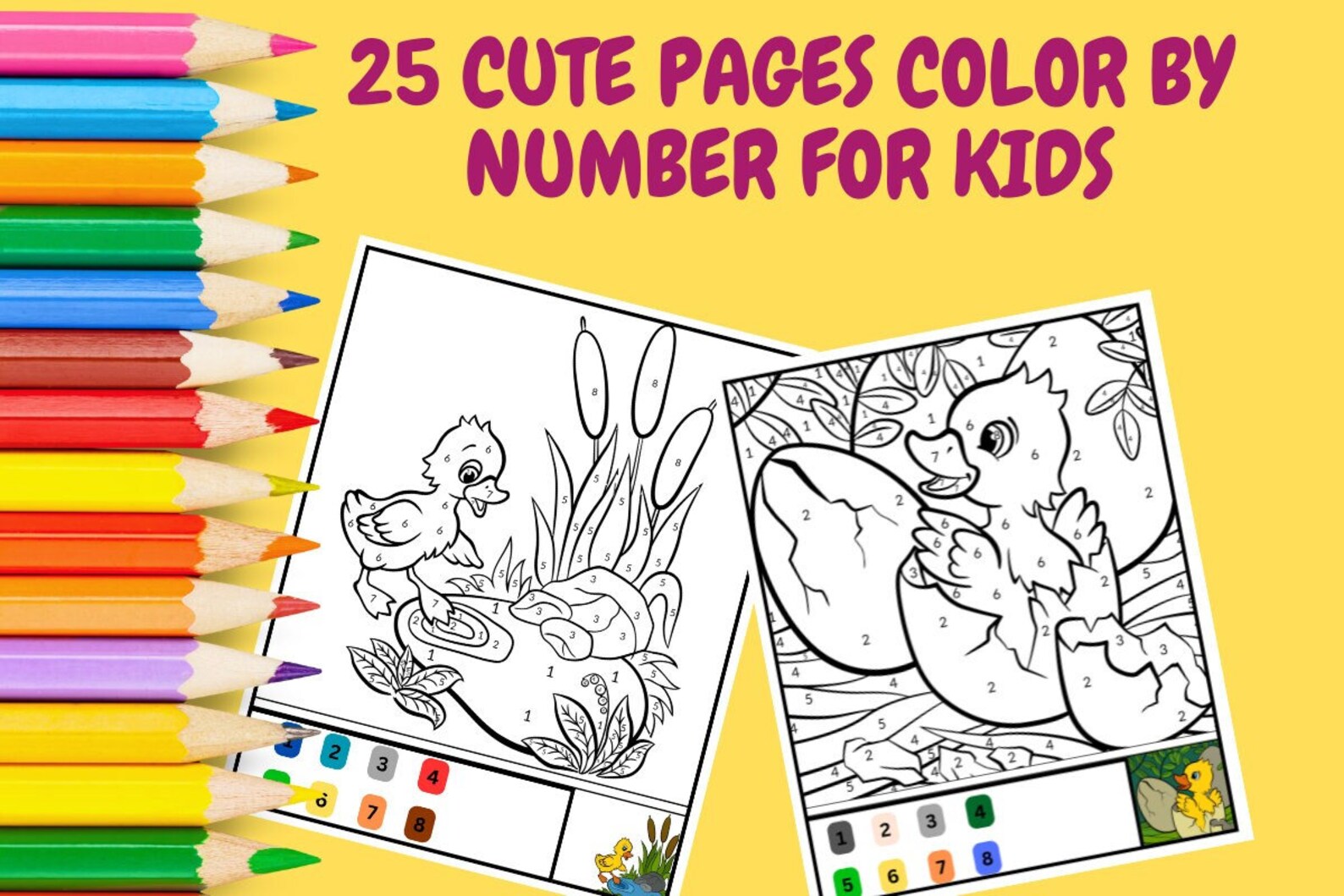 Coloring Pages by Number, 25 Digital Coloring Pages, Book for Kids ...