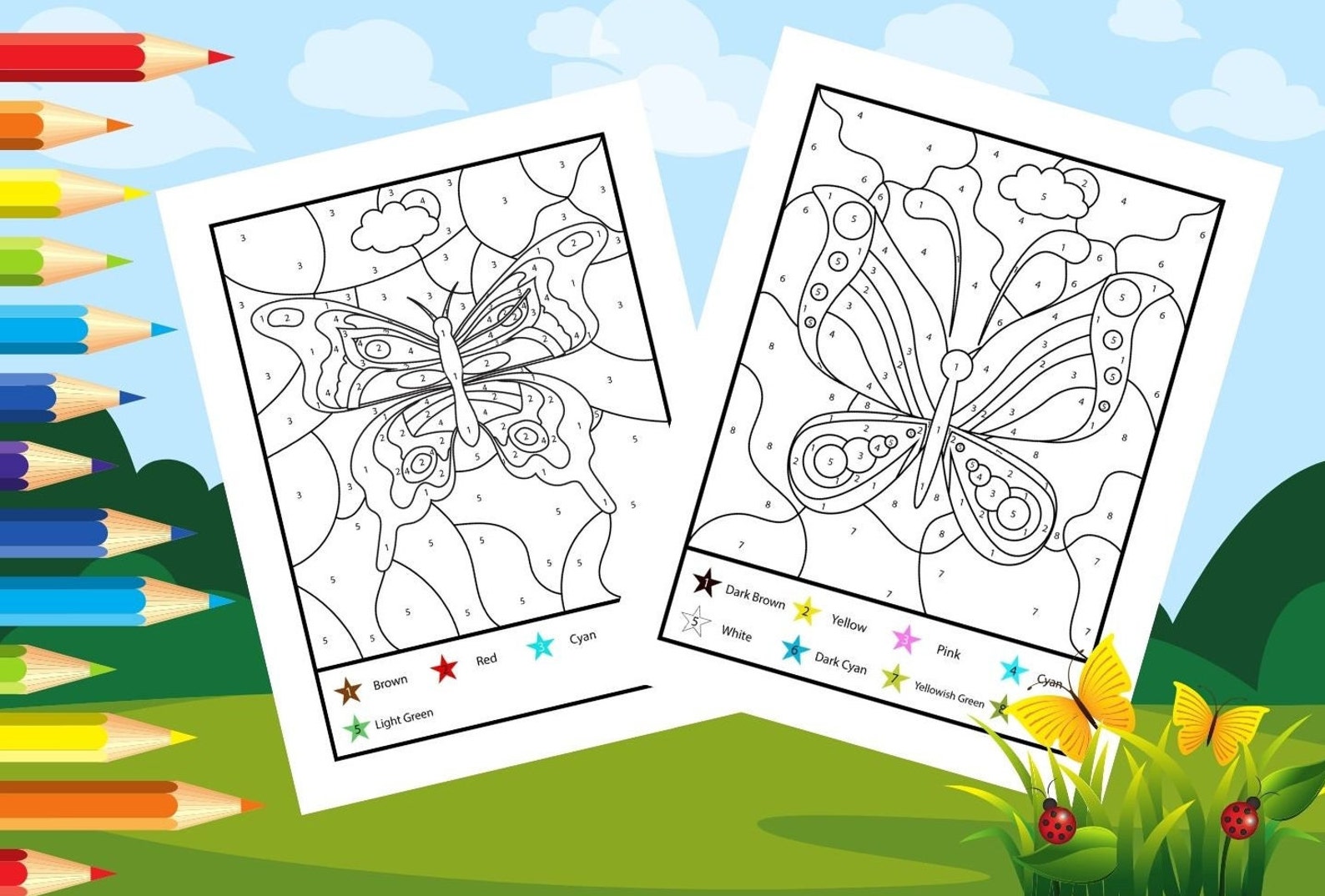 Butterfly Coloring Pages by Number, Color by Number Book, Printable ...