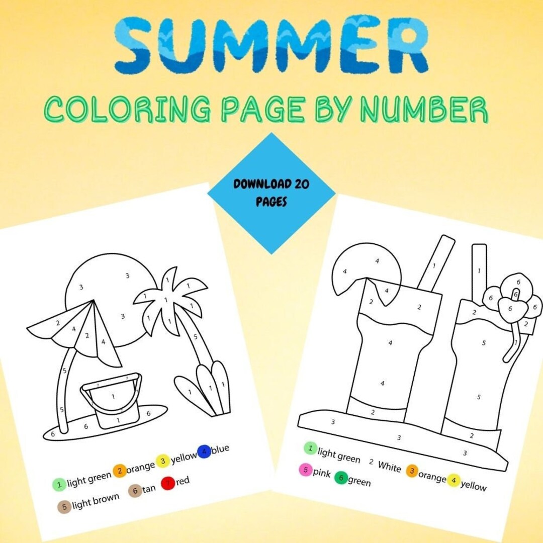 Summer Coloring Page by Number, 20 Printable Summer Coloring Pages for ...