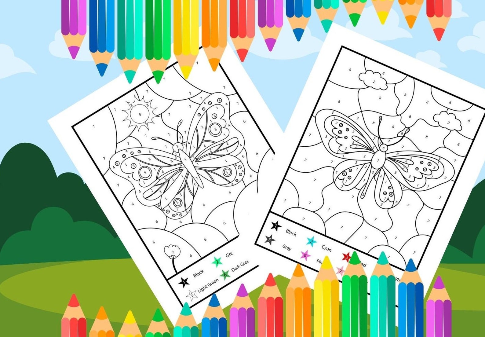 Butterfly Coloring Pages by Number, Color by Number Book, Printable ...