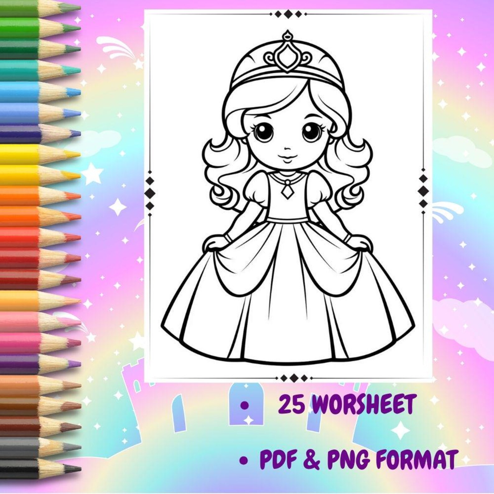 Princess Coloring Pages for Kids, 25 Coloring Pages, Princess Coloring ...