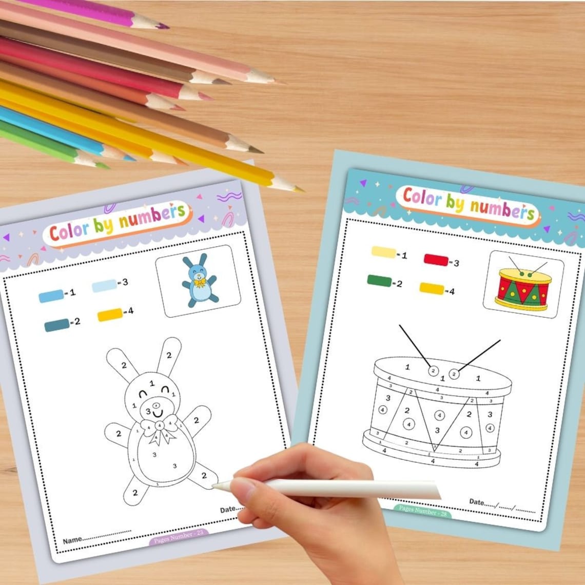 Coloring Pages by Number, 30 Cute Digital Coloring Pages, Printable ...