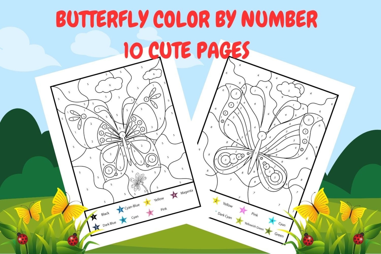Butterfly Coloring Pages by Number, Color by Number Book, Printable ...