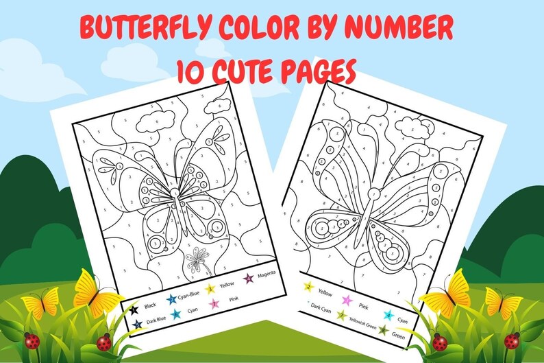 Butterfly Coloring Pages by Number, Color by Number Book, Printable ...