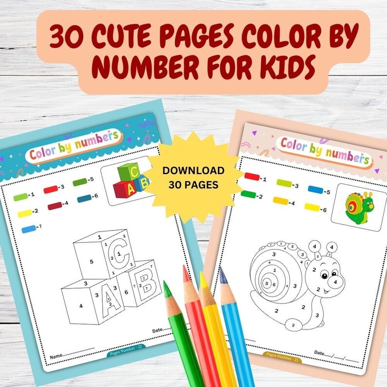Coloring Pages by Number, 30 Cute Digital Coloring Pages, Printable ...