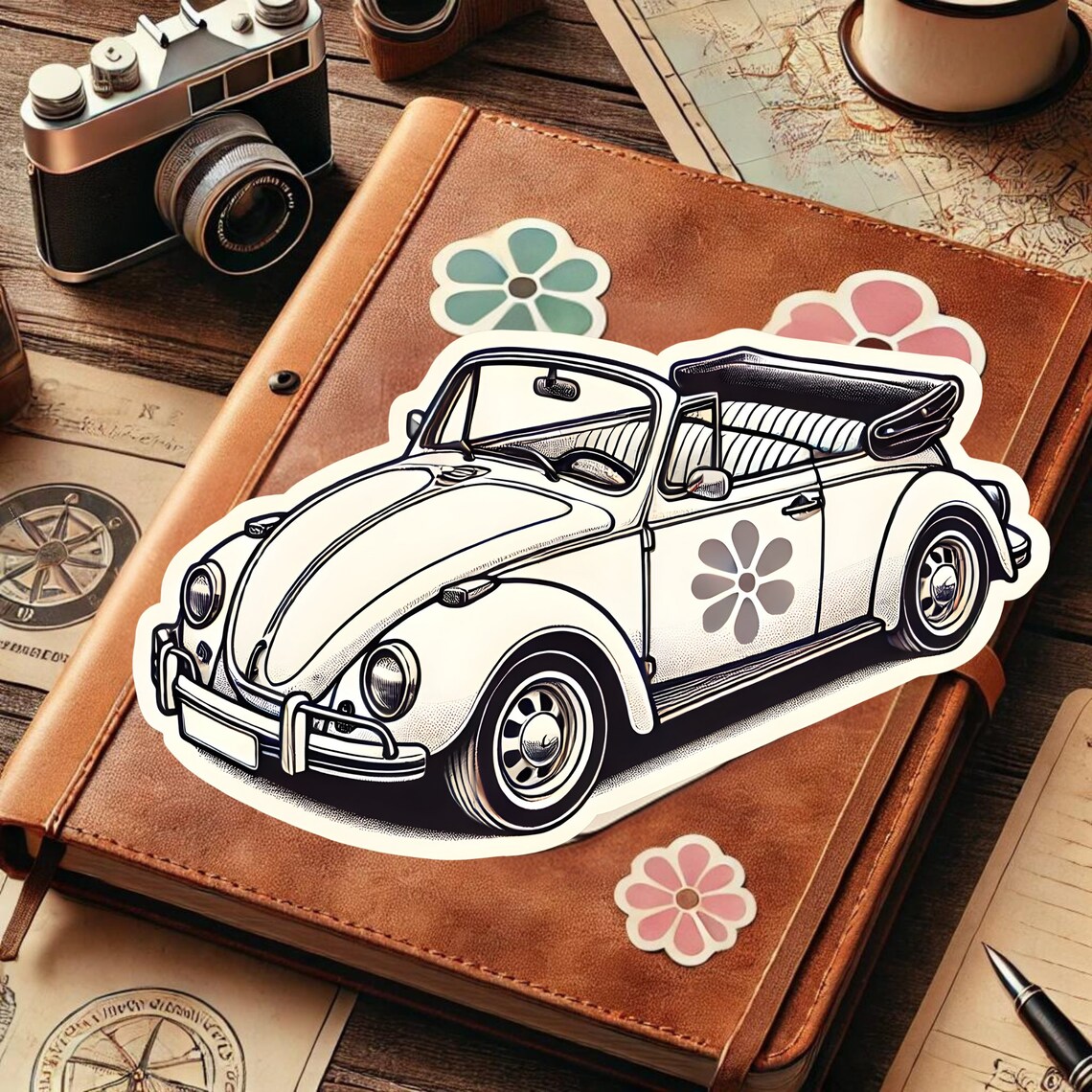 Classic Convertible VW Beetle Sticker Vintage Car Decor - Etsy