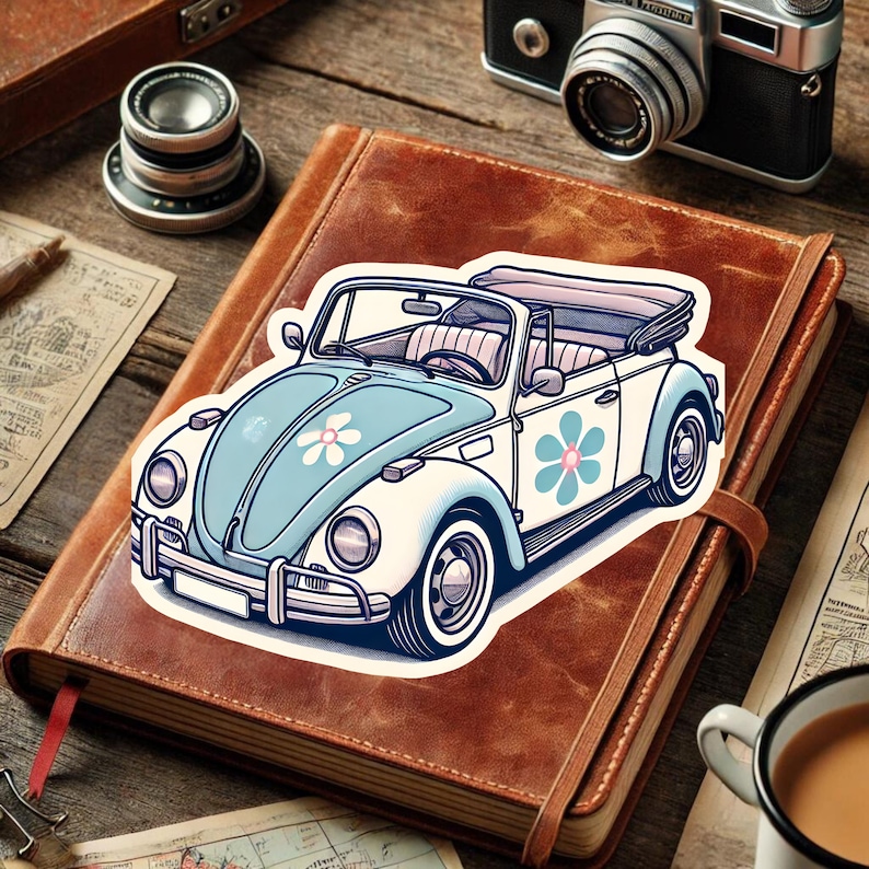 Classic Convertible VW Beetle Sticker Vintage Car Decor - Etsy