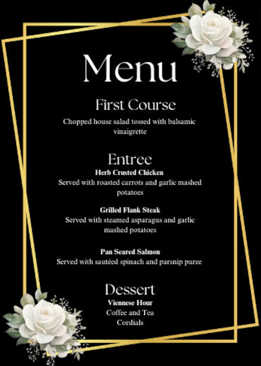 Digital Download Wedding Menu White Flowers Black Background MATCHING ...