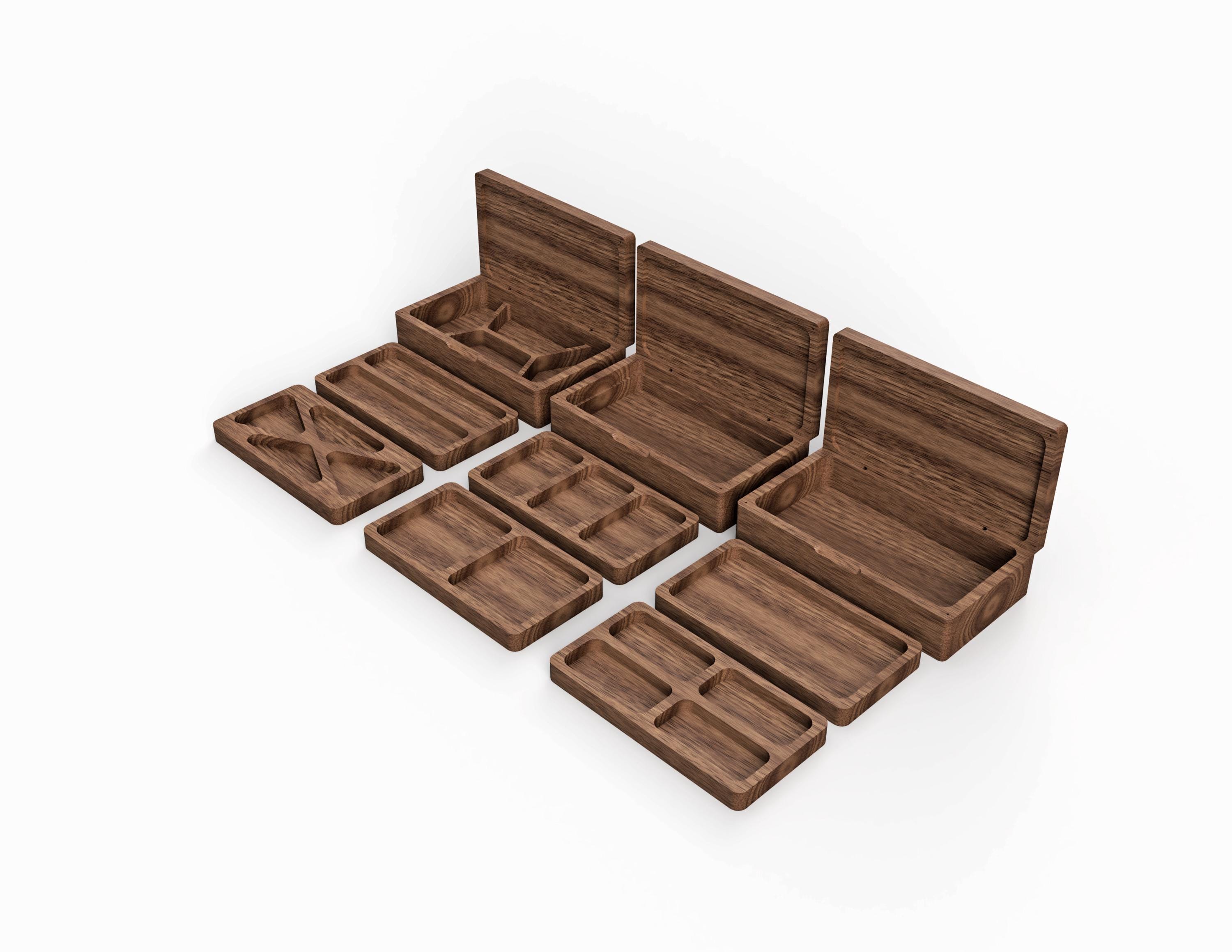 3D Model of Jewelry Box Set – 3 Main Boxes With 6 Interchangeable Trays ...