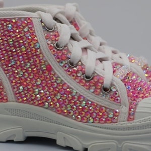 Pink AB Glass Rhinestone High Top Sneakers Size 1 US - 32 EU - Etsy