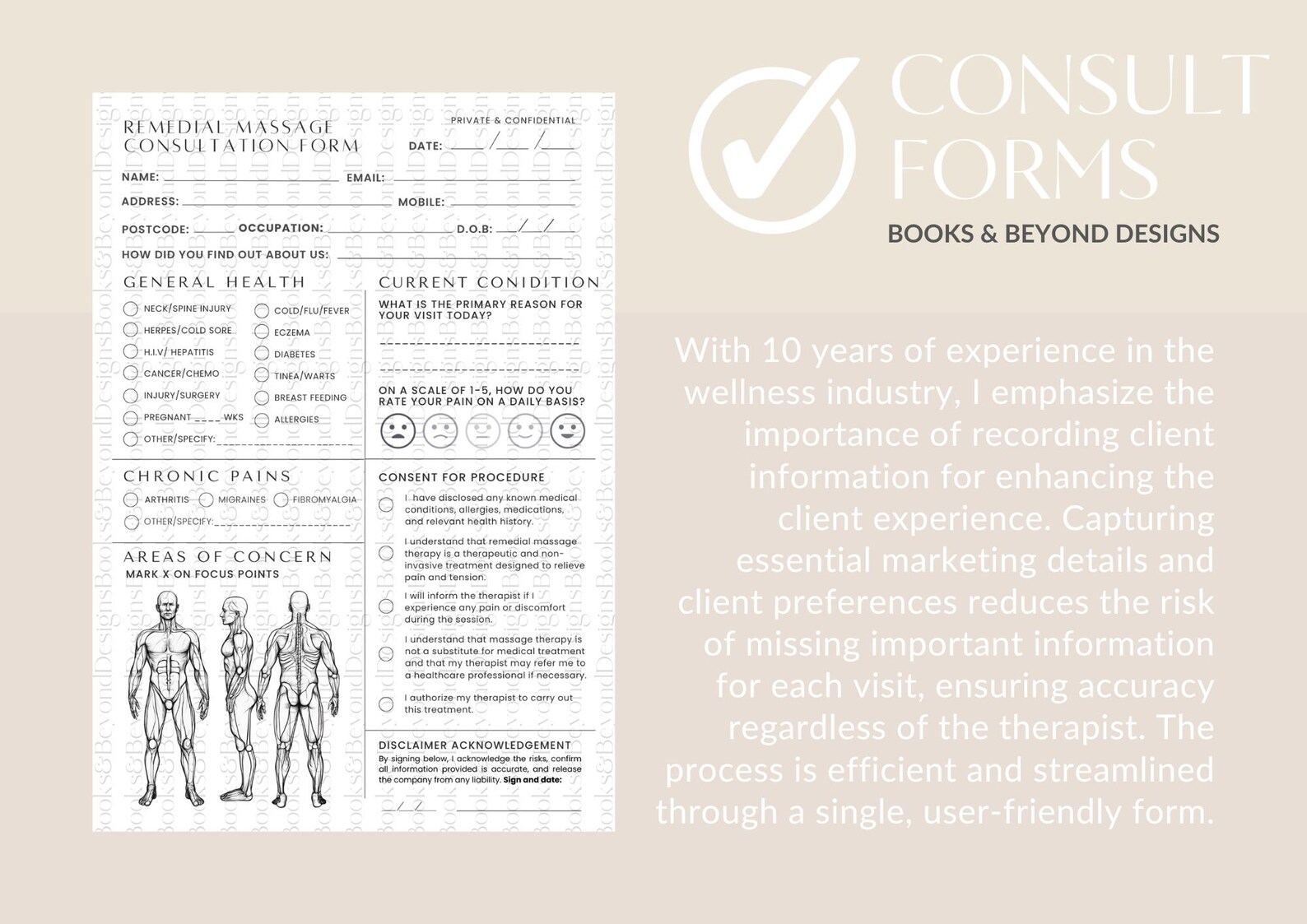 Remedial Massage Consultation Form Digital Download Client Intake Form ...