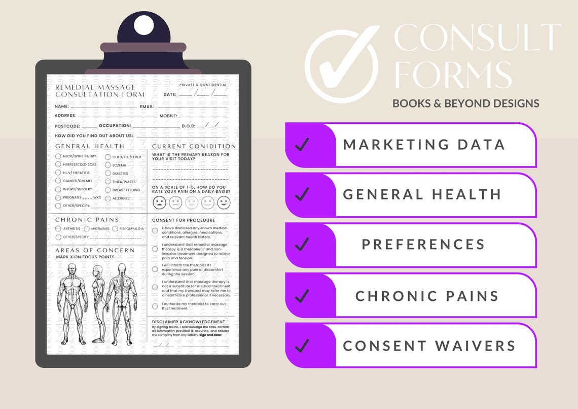 Remedial Massage Consultation Form Digital Download Client Intake Form ...