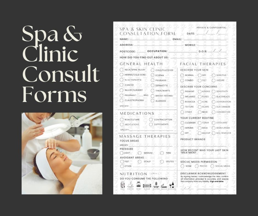 Spa and Skin Clinic Consultation Form Digital Download Client Intake ...