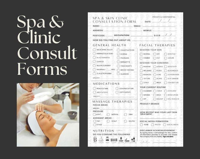 Spa and Skin Clinic Consultation Form Digital Download Client Intake ...