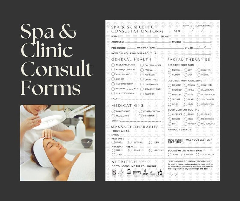 Spa and Skin Clinic Consultation Form Digital Download Client Intake ...