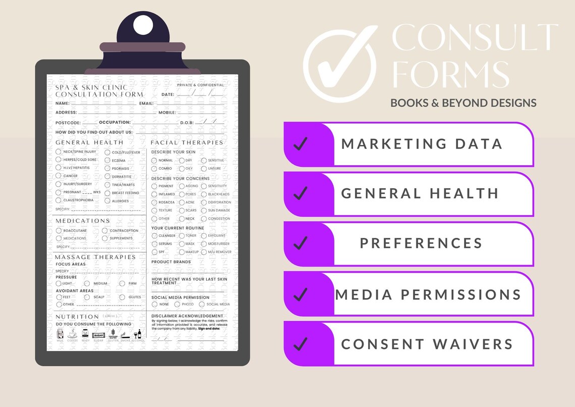 Spa and Skin Clinic Consultation Form Digital Download Client Intake ...