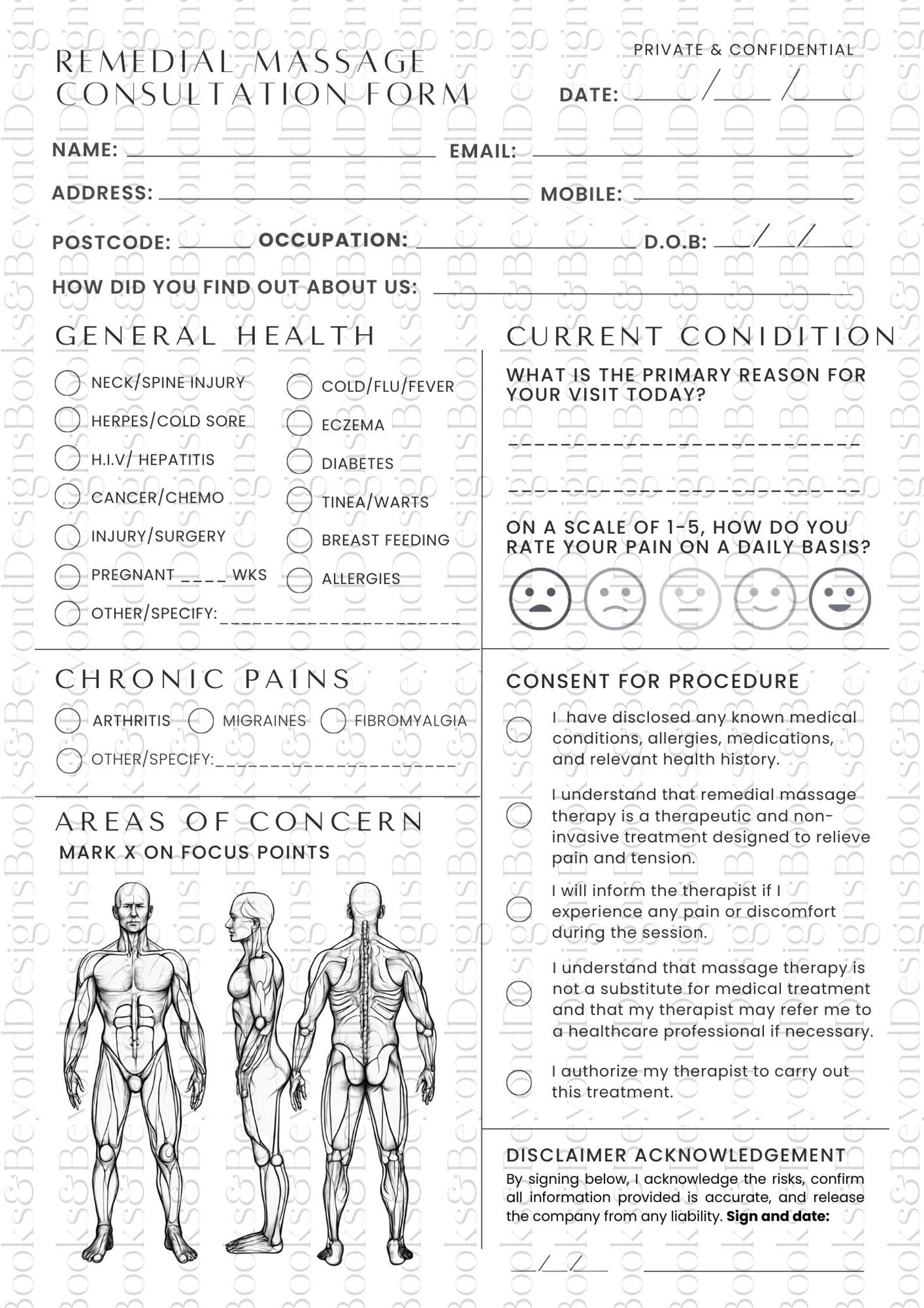 Remedial Massage Consultation Form Digital Download Client Intake Form ...