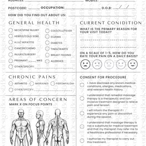 Remedial Massage Consultation Form Digital Download Client Intake Form ...