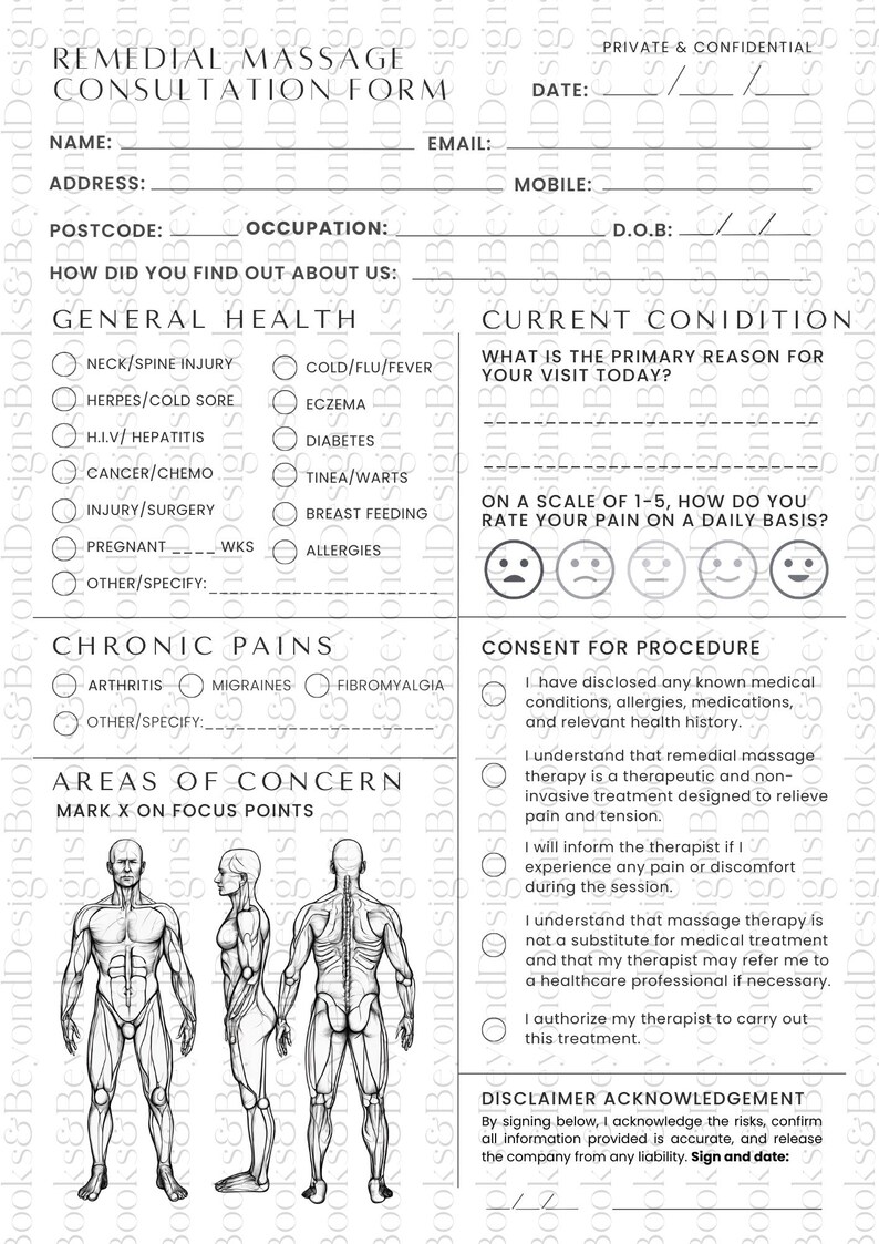 Remedial Massage Consultation Form Digital Download Client Intake Form ...