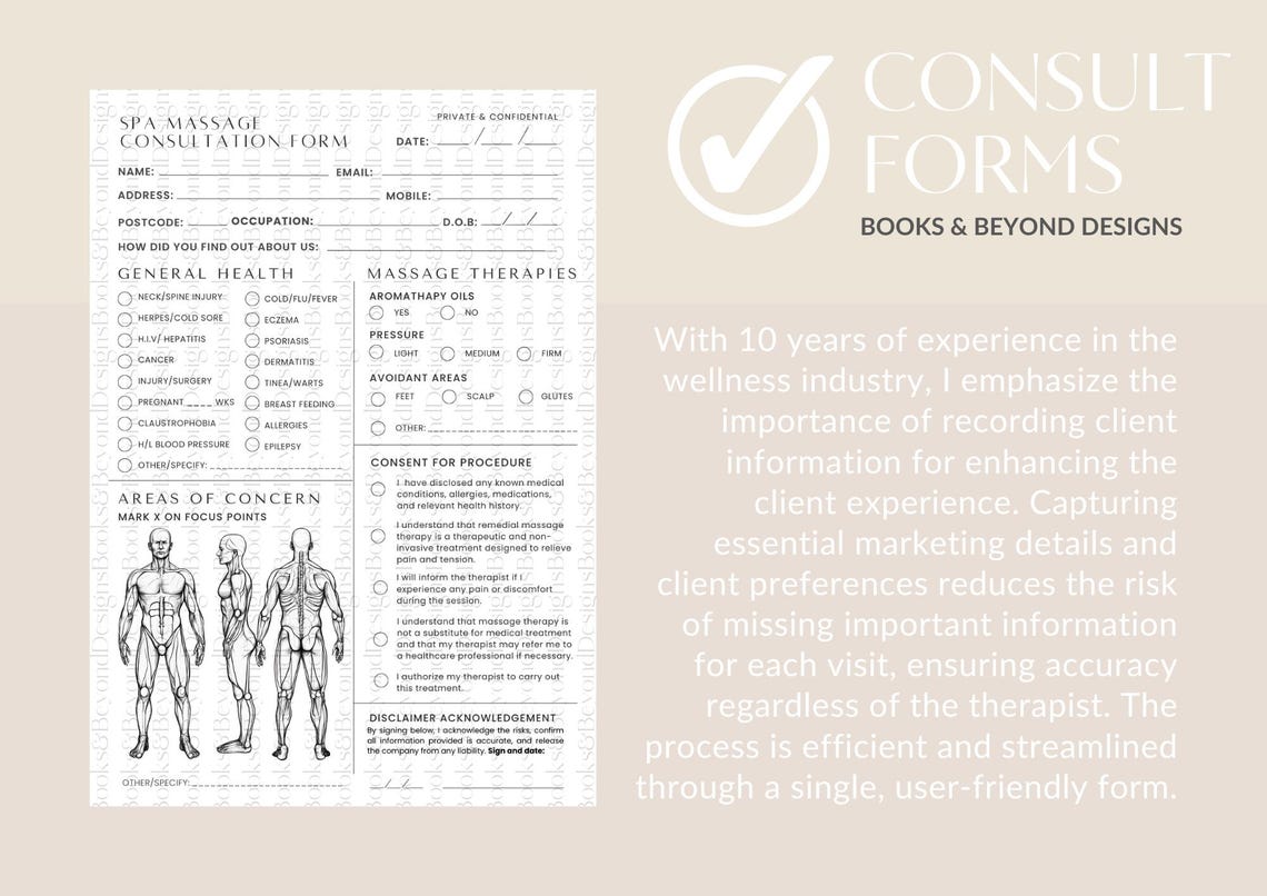 Spa Massage Consultation Form Digital Download Client Intake Form ...