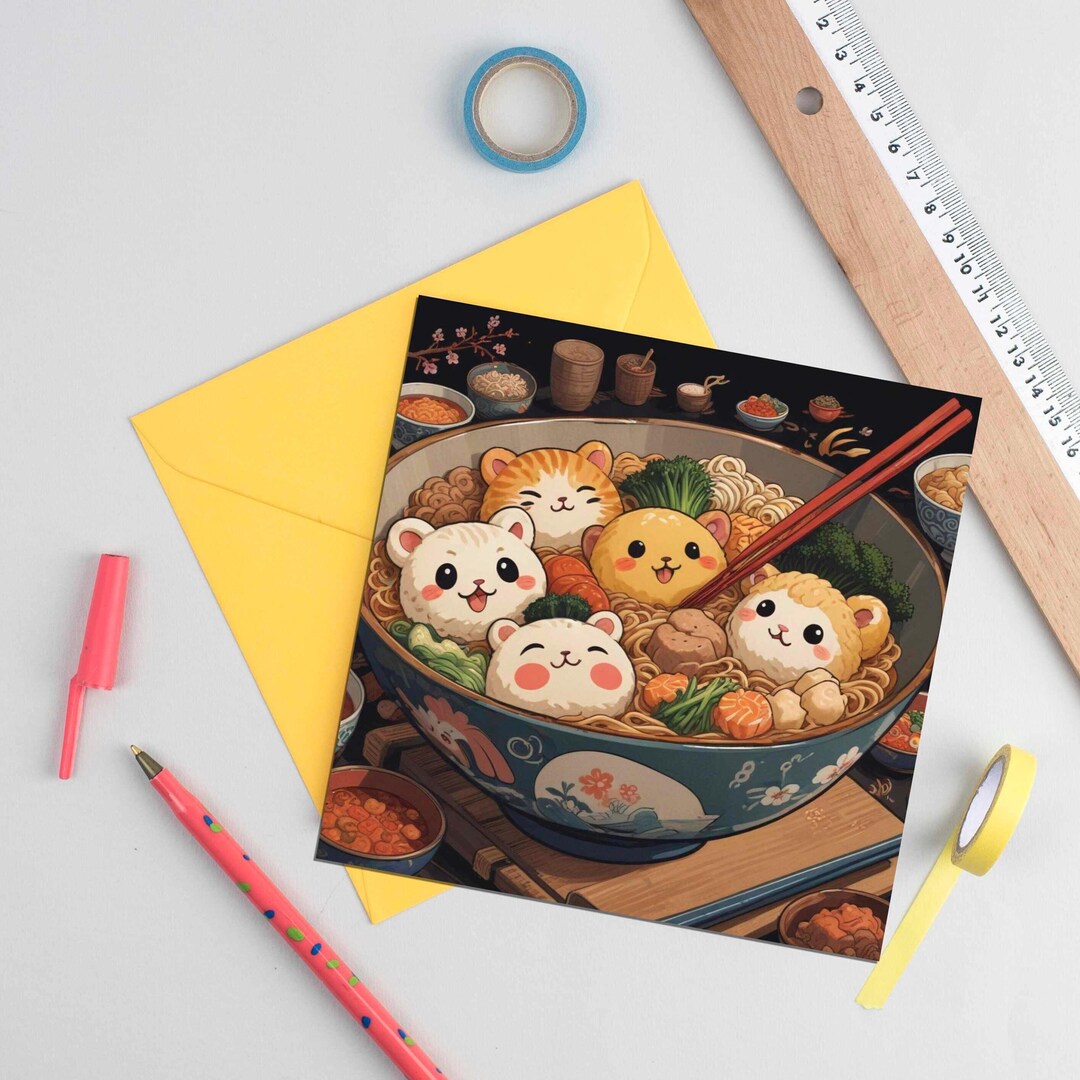 Kawaii Cute Ramen Soup Greetings Card - Anime, Ramen Bowl, Cute ...