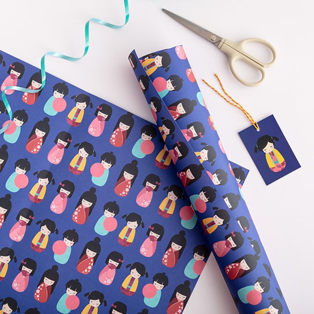 Kokeshi Dolls Wrapping Paper Sheets: Purple Kawaii Gift Wrap - Etsy