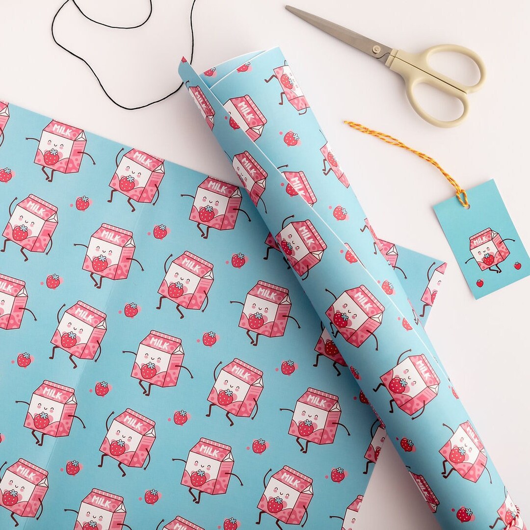 Dancing Milk Cartoon, Kawaii Wrapping Paper Sheet- Individual Sheets of ...