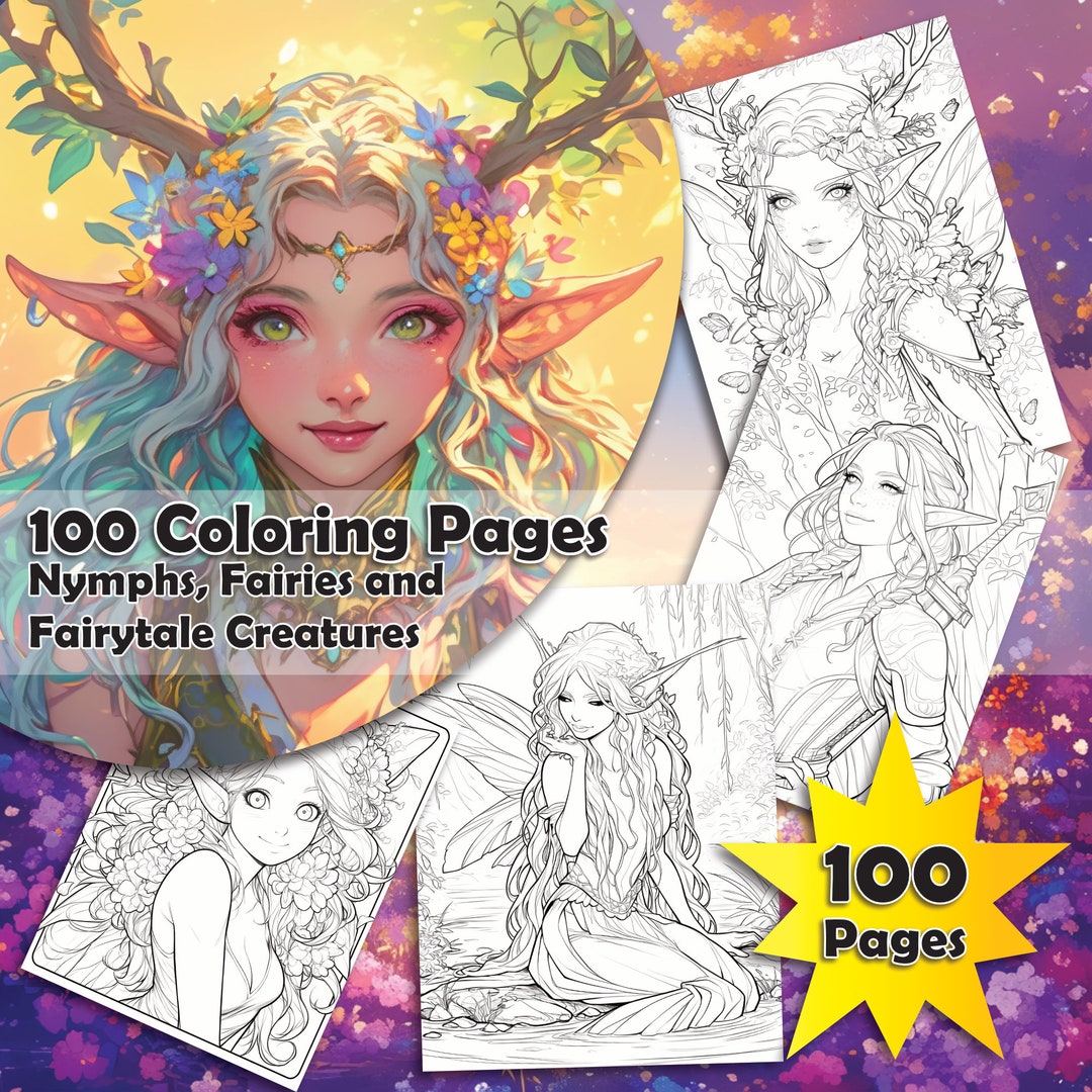 100 Fantasy Coloring Pages: Coloring Book for Adults and Teens, Fairies ...