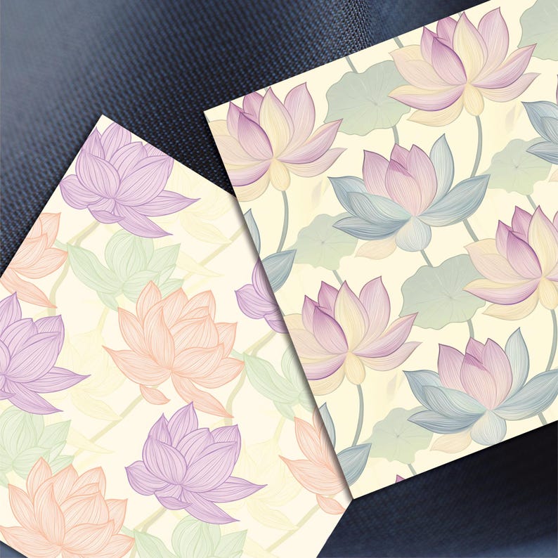 Digital Paper of Lotus Flower Floral Outline Seamless Digital Paper ...