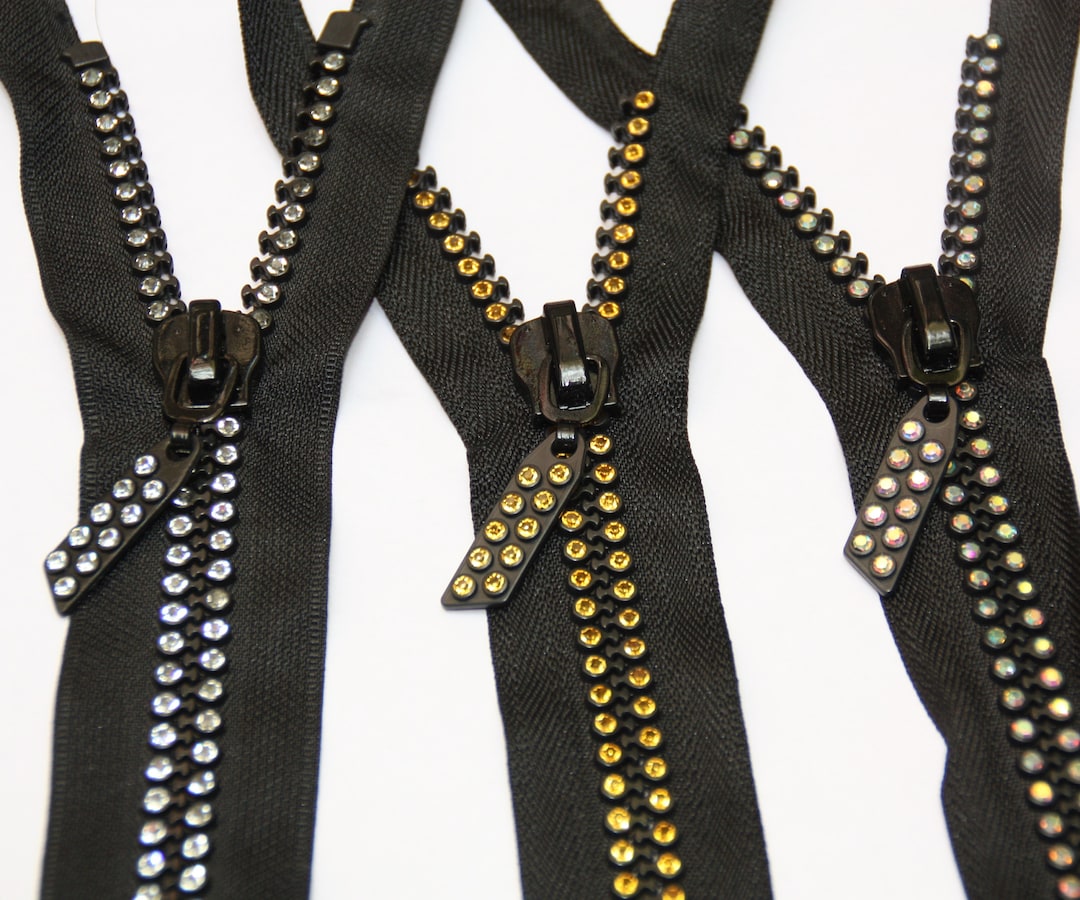 Rhinestone Zipper Black 16inch or 41cm, Dual Side Rhinestones ...