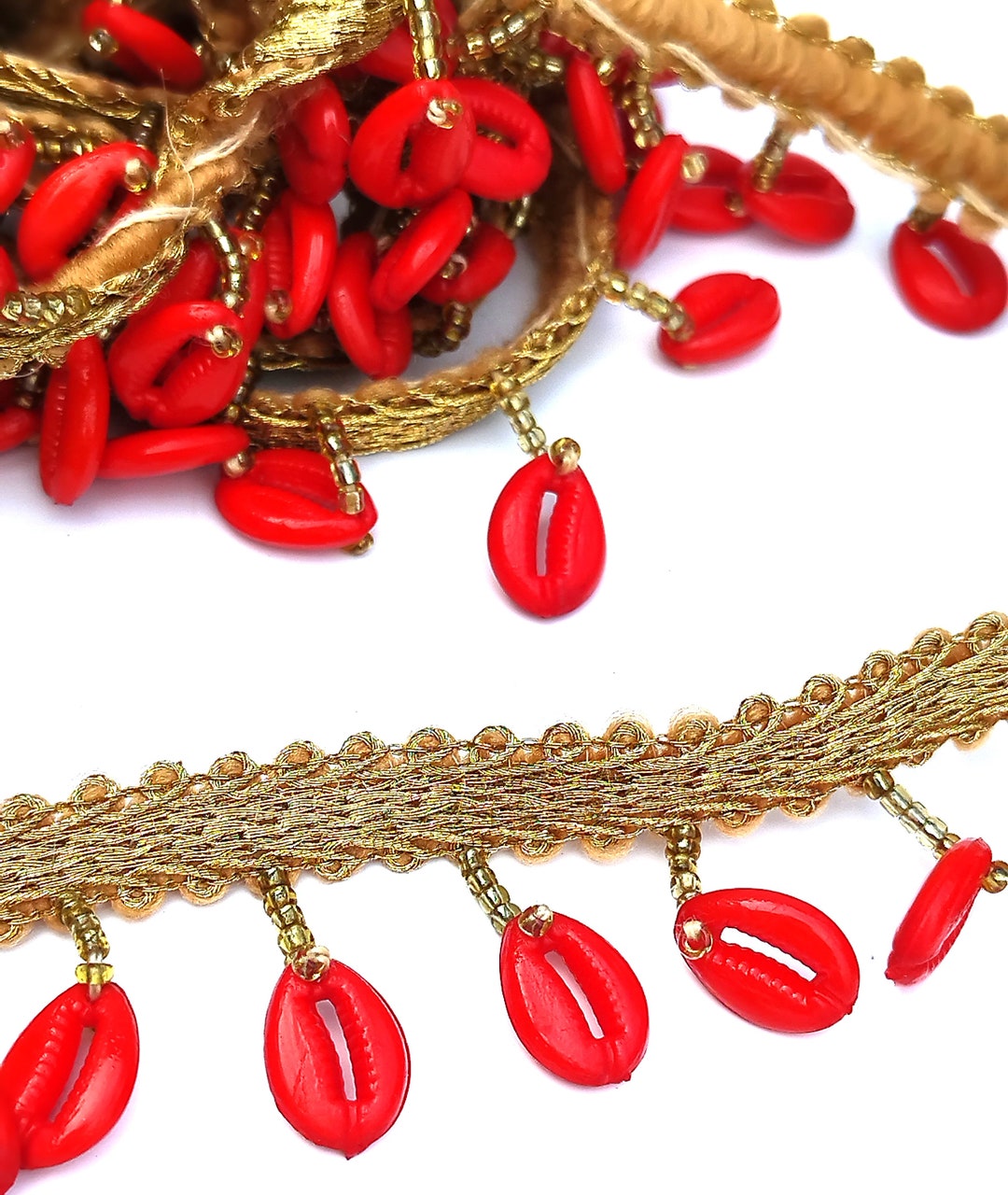 Red Cowrie Shell Trim, Shell Trim Lace, Sea Shell, 1 Yd, Beach Decor ...