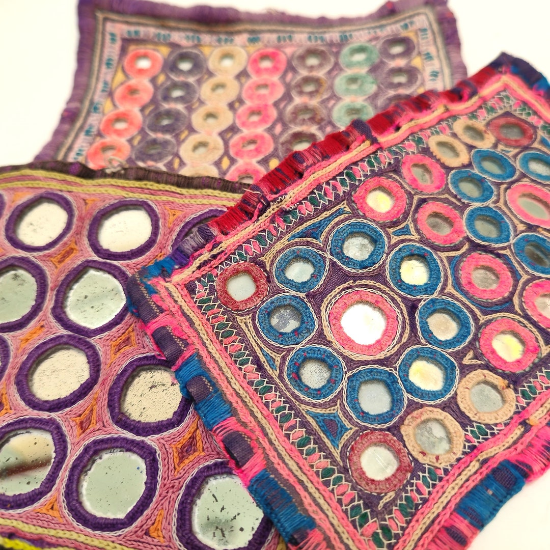 Indian Gypsy Banjara Kutch Patches, Mirror Work, Vintage Rajasthan, 3 ...