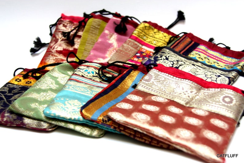Jewelry Bags Indian Sari Pouches Saree Border Gift Bags 50 | Etsy